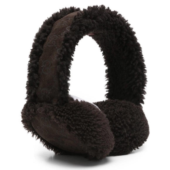 Gucci | Accessories | Gucci Gg Logo Suede And Wool Shearling Ear Muffs ...
